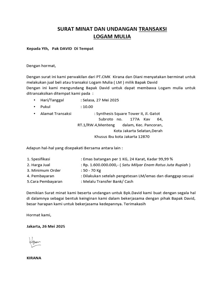 Surat Minat Dan Undangan BPK David PDF | PDF