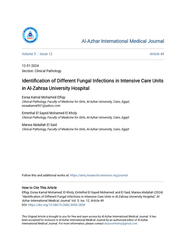 Identification of Different Fungal Infections in Intensive Care U 2024 ...