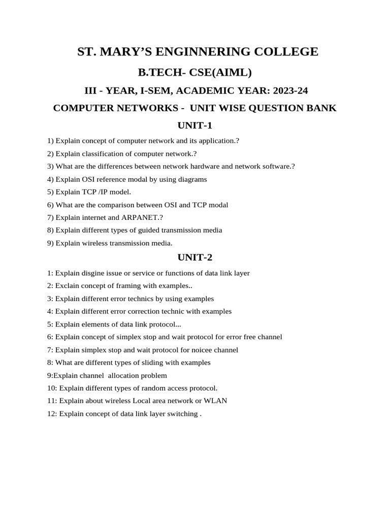 8-Unit Wise Question Bank | PDF