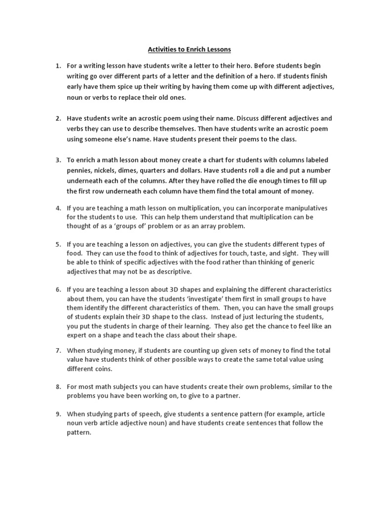 Activities To Enrich Lessons | PDF | Adjective | Noun