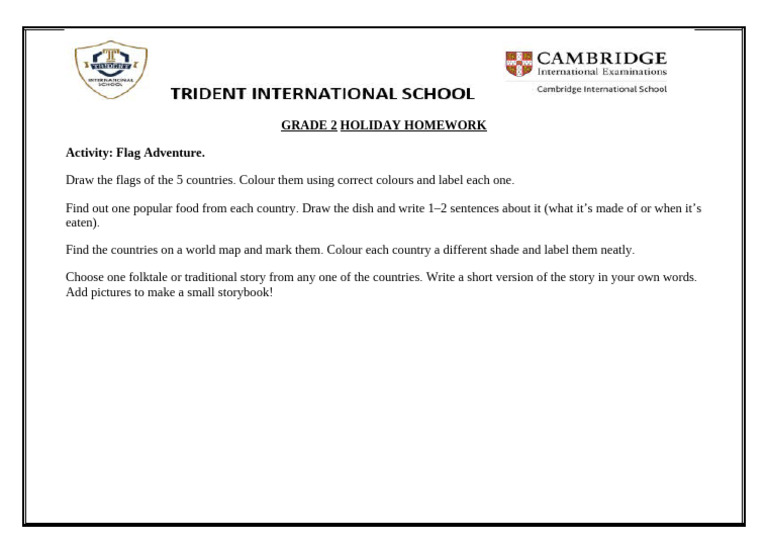 Holiday Homework Grade 2 | PDF
