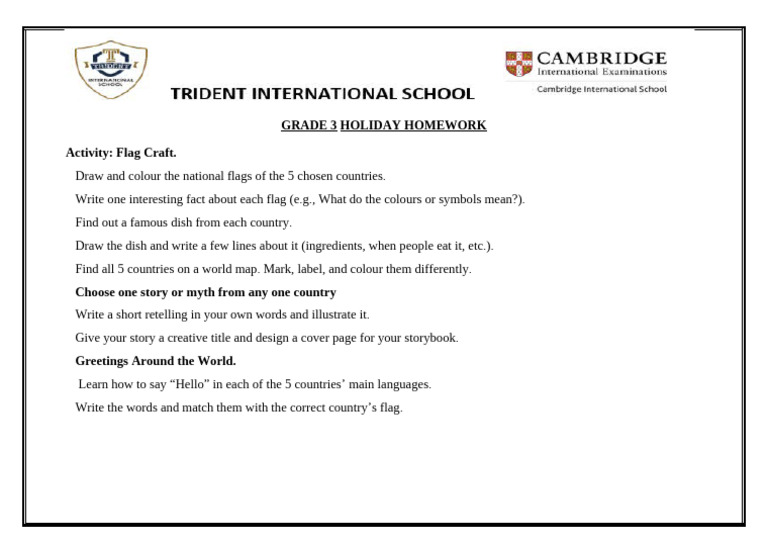 Holiday Homework Grade 3 | PDF