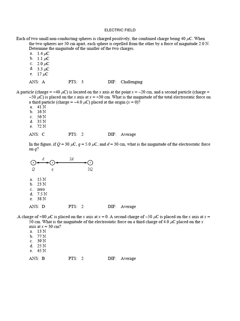Electric_Field_-_Work_Sheet 1 | PDF