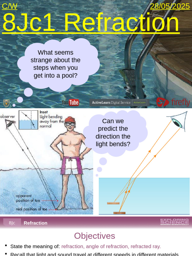 8Jc1 Refraction Slides JBR | PDF | Refraction | Light