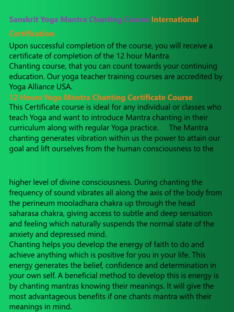 12 Hours Yoga Mantra Chanting Certificate Course | PDF | Mantra | Yoga