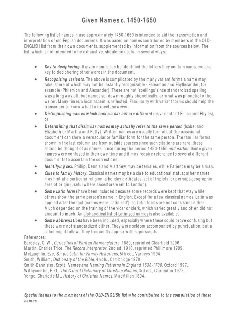 Deciphering Names in English Documents from 1450-1650: A Guide to ...