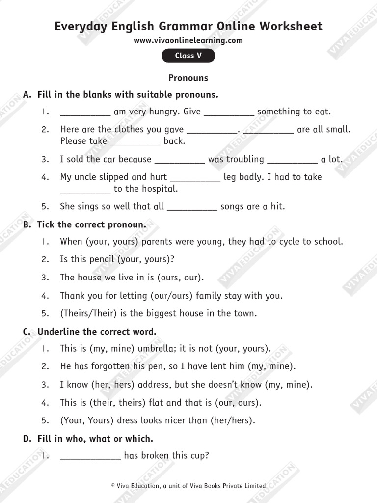 Grammer-Class-5th-Worksheet | PDF | English Grammar | Grammatical Tense
