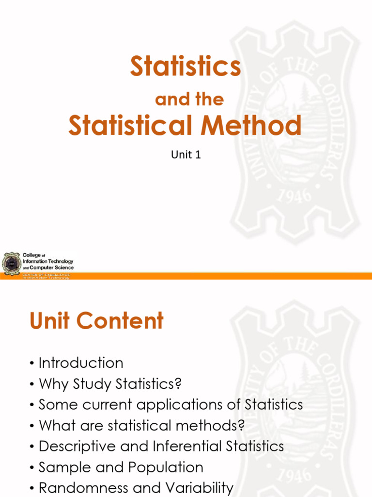 CC8 - Unit 1. Statistics and Statistical Method | PDF | Statistics | Statistical Inference