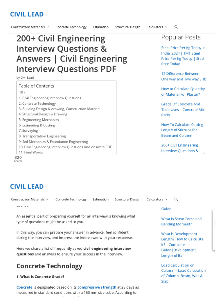 200 Civil Engineering Interview Questions Answers Civil Engineering ...