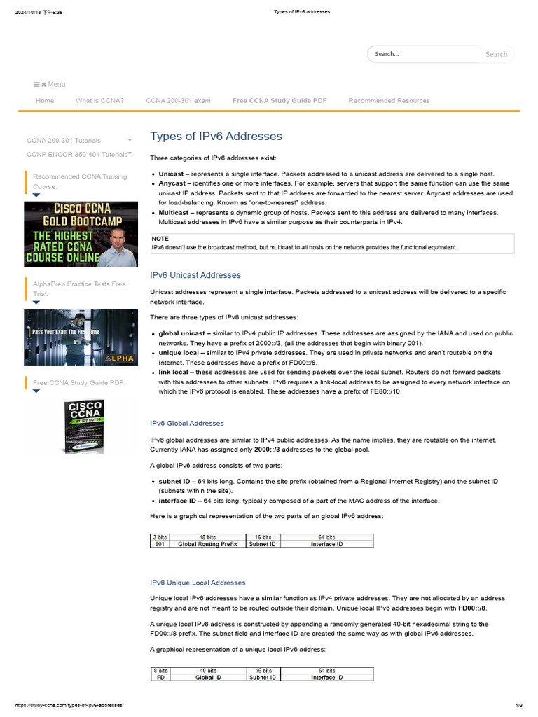 Types of IPv6 Addresses - Details | PDF | I Pv6 | Ip Address