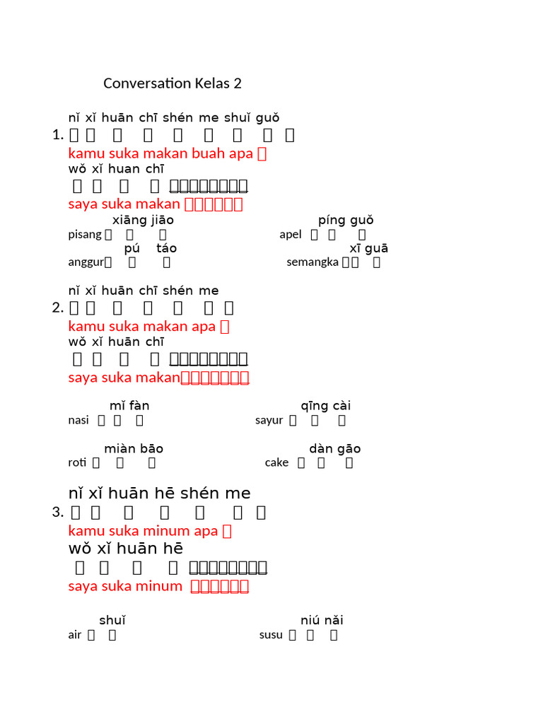 Conversation Kelas 2 (4) | PDF