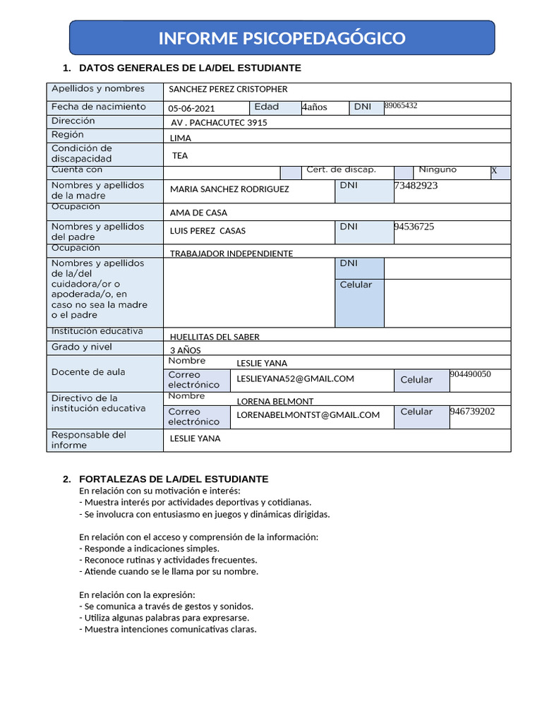 INFORME_PSICOPEDAGOGICO_COMPLETO | PDF | Comunicación | Ciencia cognitiva