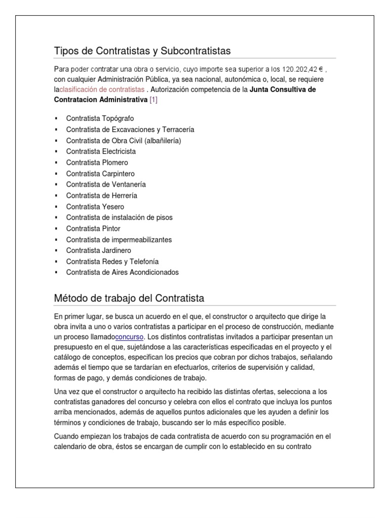 Tipos de Contratistas y Subcontratistas | Contratista general ...