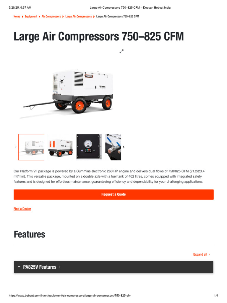 Large Air Compressors 750-825 CFM - Doosan Bobcat India | PDF | Engines ...
