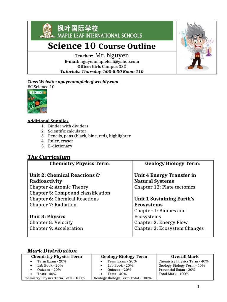 Science 10 Nguyen Course Outline | PDF | Chemistry | Physics