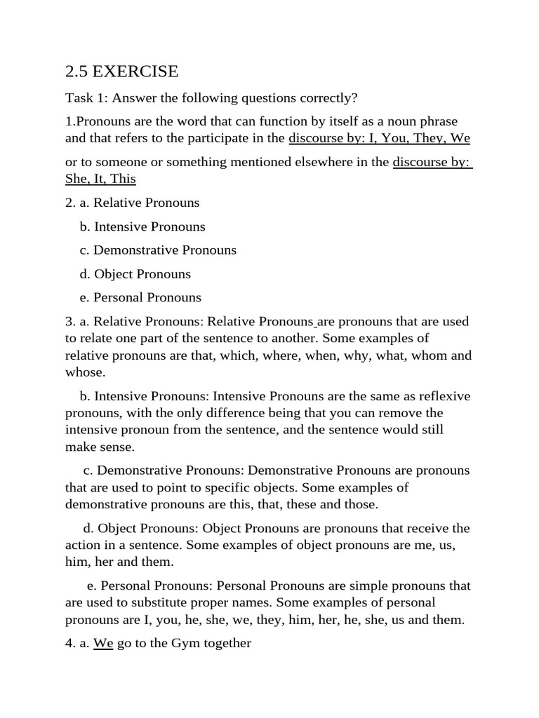 Basic English Grammar Exercise 2.5 | PDF | Pronoun | Syntax