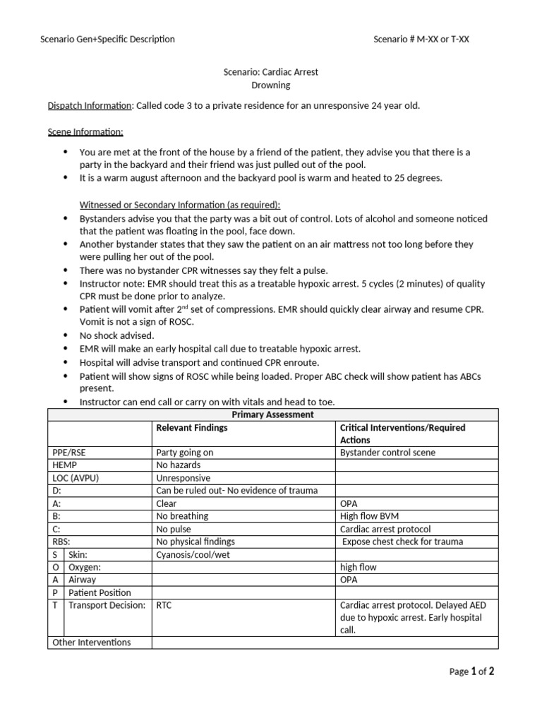 VFRS Scenario Chest Pain Cardiac Drowning | PDF | Cardiopulmonary ...
