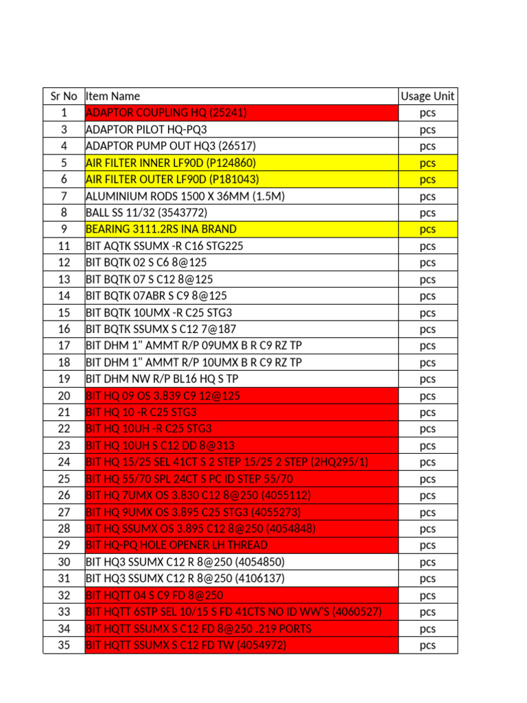 Bly Stock Inventory List | PDF | Piston | Hydraulics