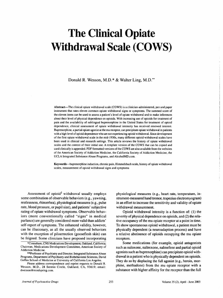 Clinical Opiate Withdrawal Scale | PDF