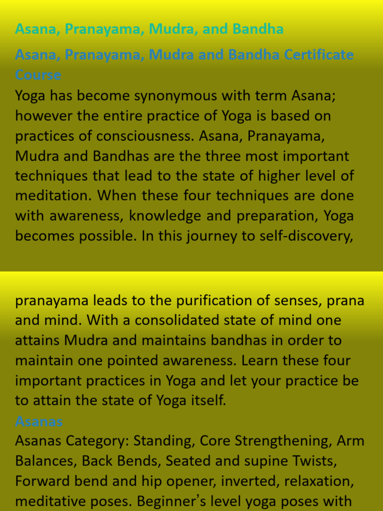 Asana, Pranayama, Mudra, Bandha Course | PDF | Asana | Prana