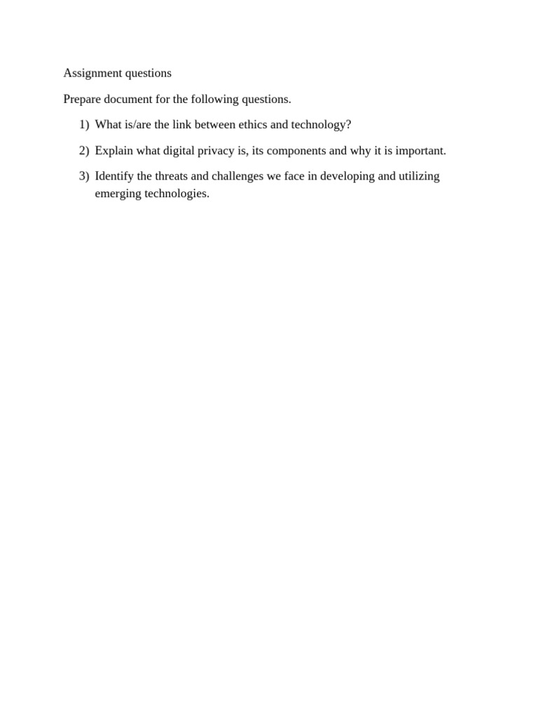 Assignment Questions For Wendo | PDF