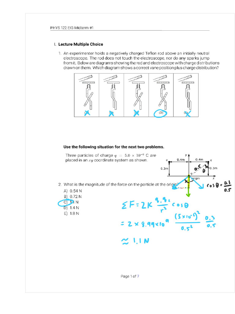 Phys 122 MT1 S25 EIG Solutions | PDF