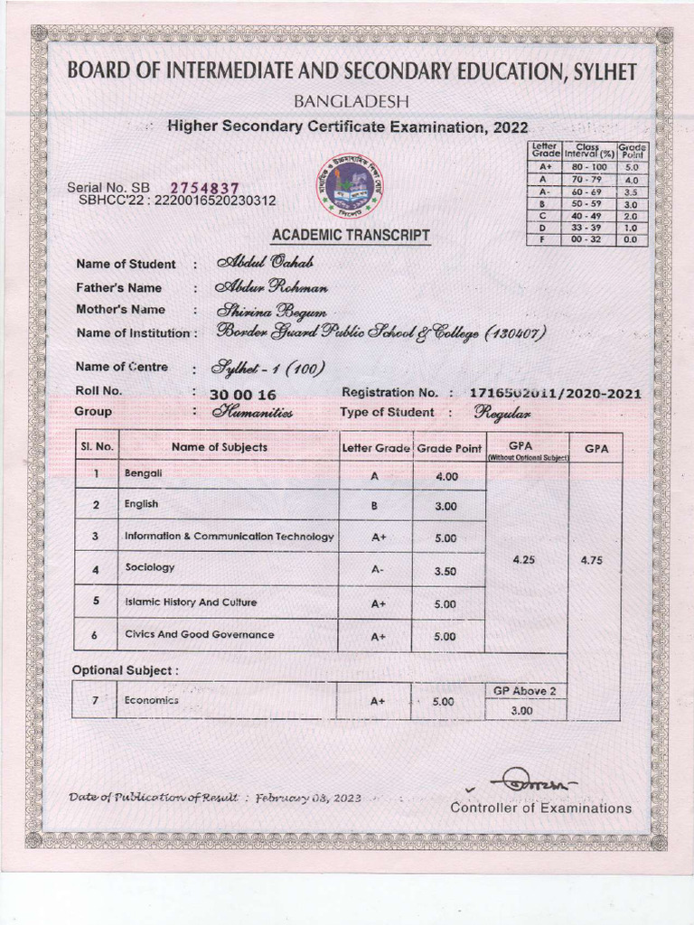 HSC Transcript | PDF