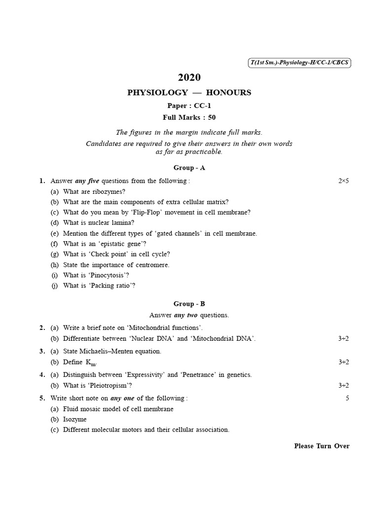 Sem-1 10 BSC Hons Physiology cc-1-0066 | PDF | Cell (Biology) | Enzyme