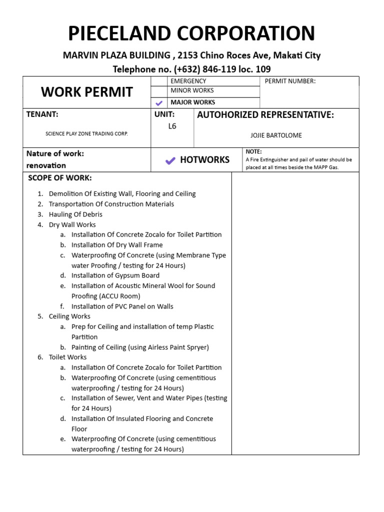 Science Playzone Renovation Permit | PDF | Drill | Manufactured Goods