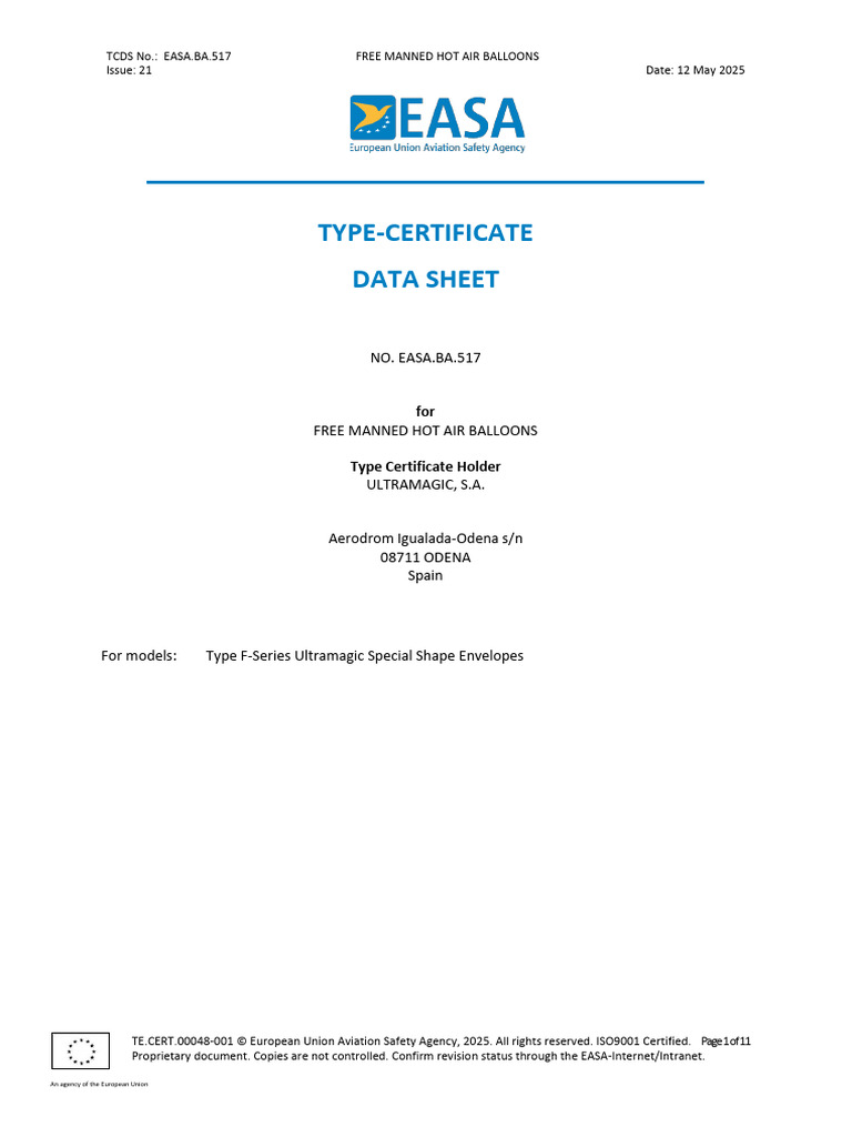 TCDS EASA BA 517 Issue21 | PDF | Balloon | Aviation