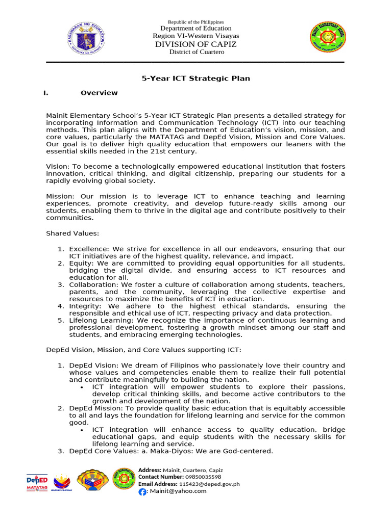 Mainit Es 5 Year Ict Plan | PDF | Educational Technology | Learning
