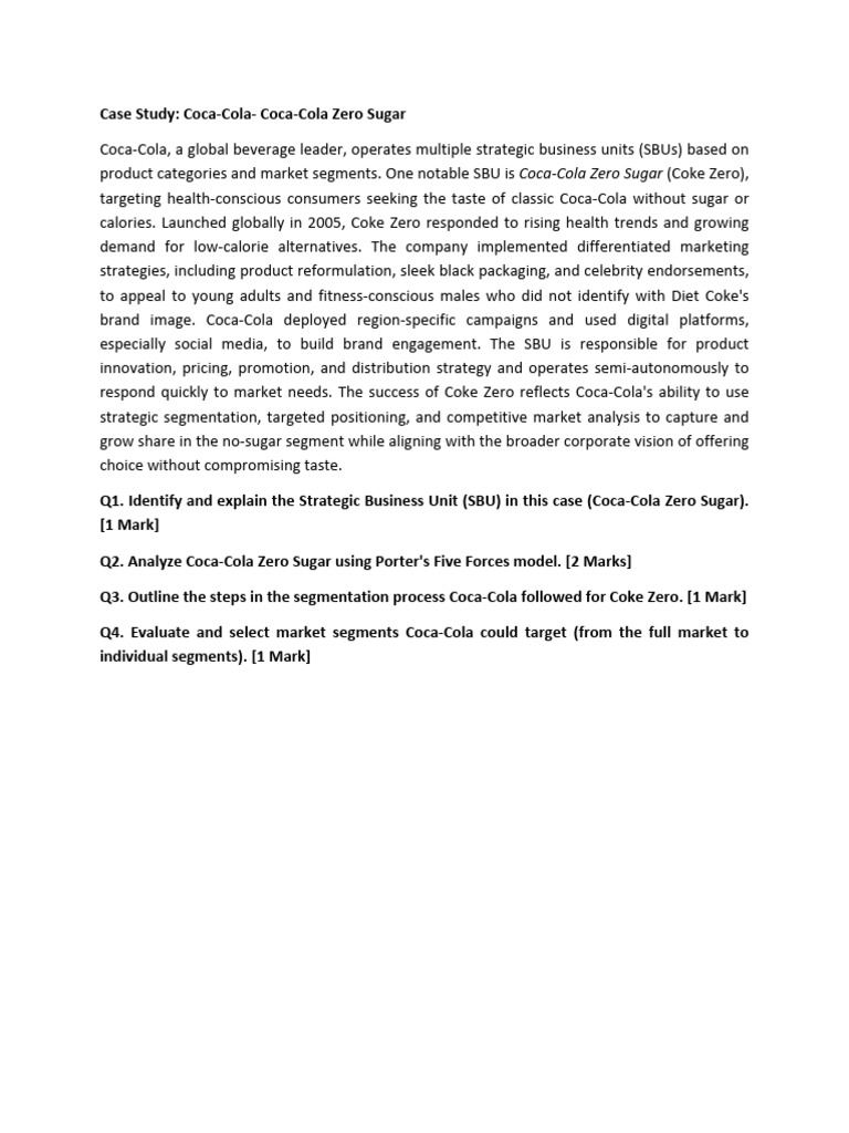 Coca-Cola Zero Sugar Marketing Strategy | PDF | Coca Cola | Market ...