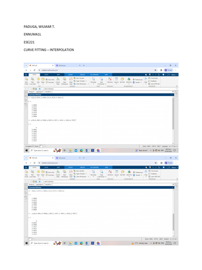 Paduga Wilmar T Curve Fitting Interpolation | PDF