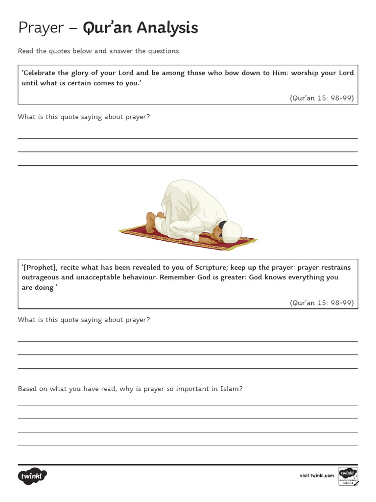 Prayer - Quran Analysis Activity Sheet | PDF | Prayer | Quran
