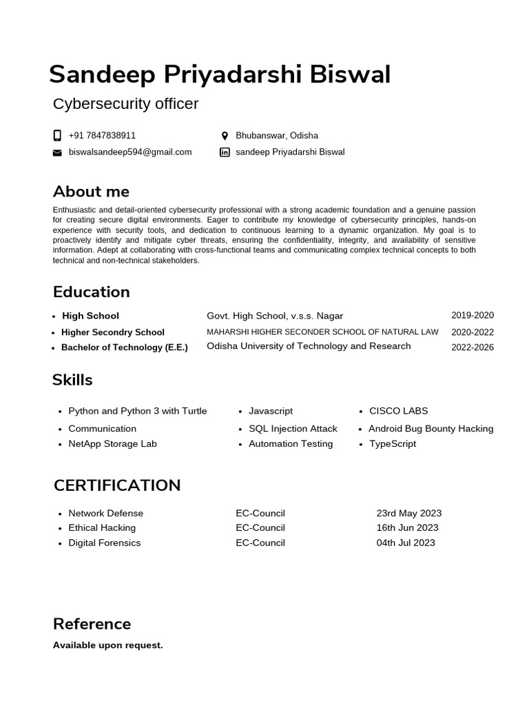 Sandeep Priyadarshi Biswal Resume 01 | PDF