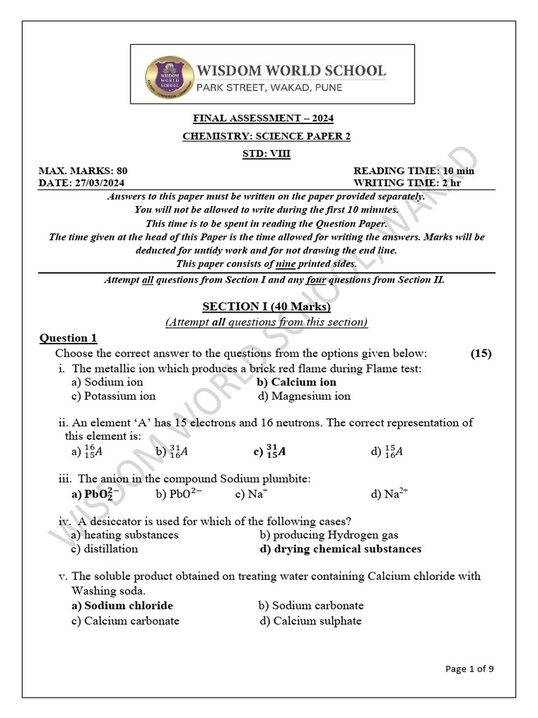 Answer Key - Final Unit Assessment | PDF | Chemical Reactions | Hydroxide