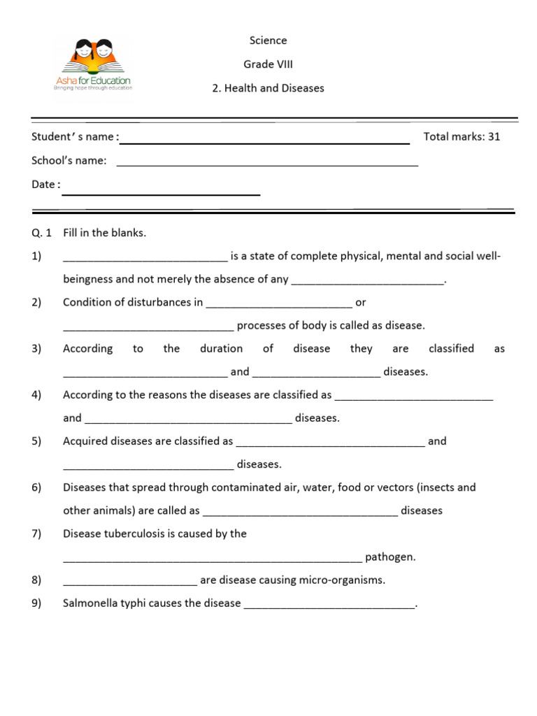 Health and Diseases - Assessment 1234 | PDF