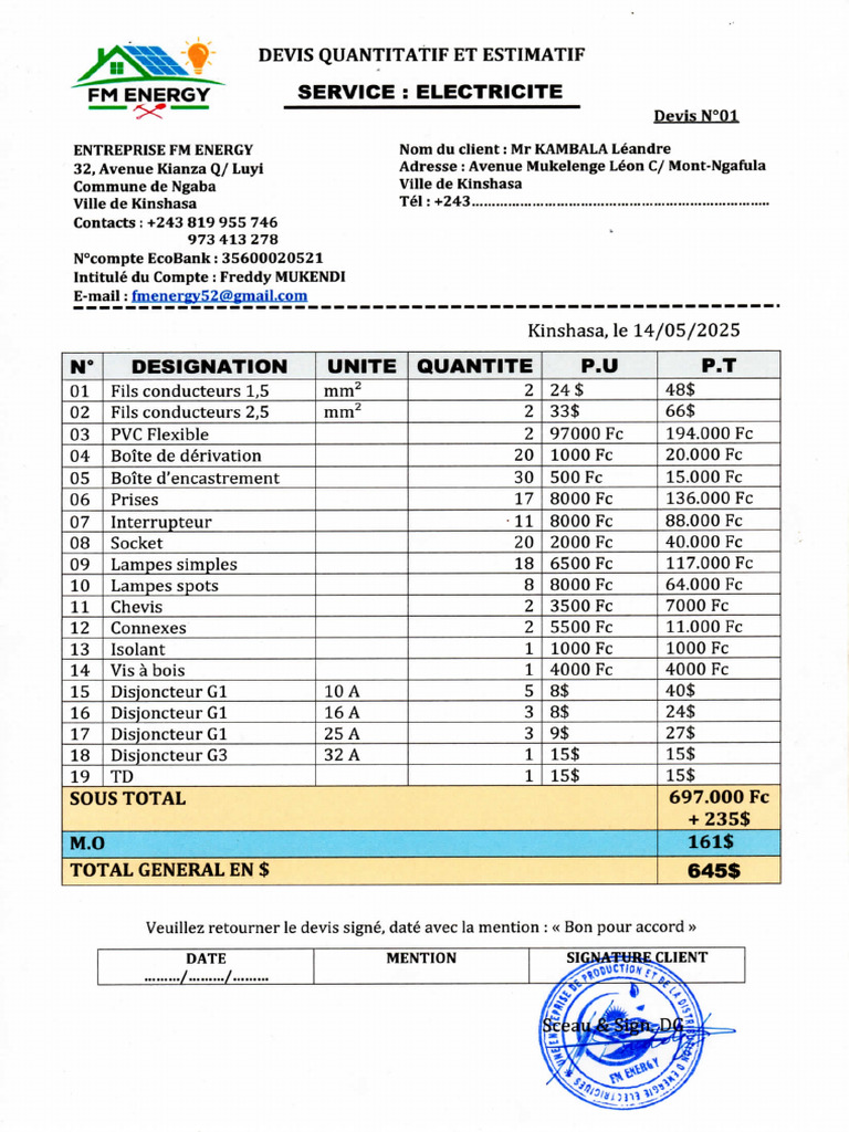 Devis Electricite | PDF