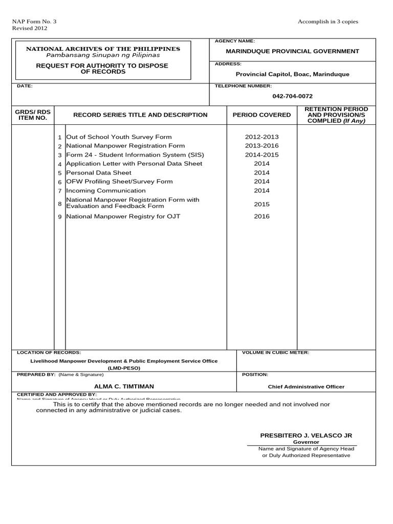 NAP Form 3 - Request For Disposal | PDF | Government