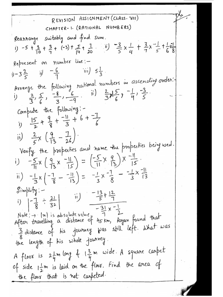 CBSE Class 8 Mathematics Worksheet - Rational Numbers | PDF