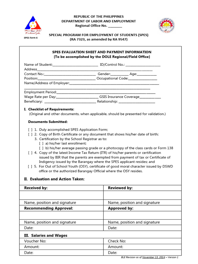 13 SPES Evaluation Sheet and Payment Information | PDF | Payments ...