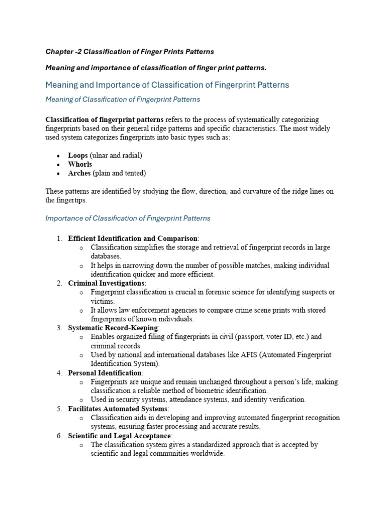 chapter 2 intro_FP_classification | PDF | Fingerprint | Law Enforcement ...