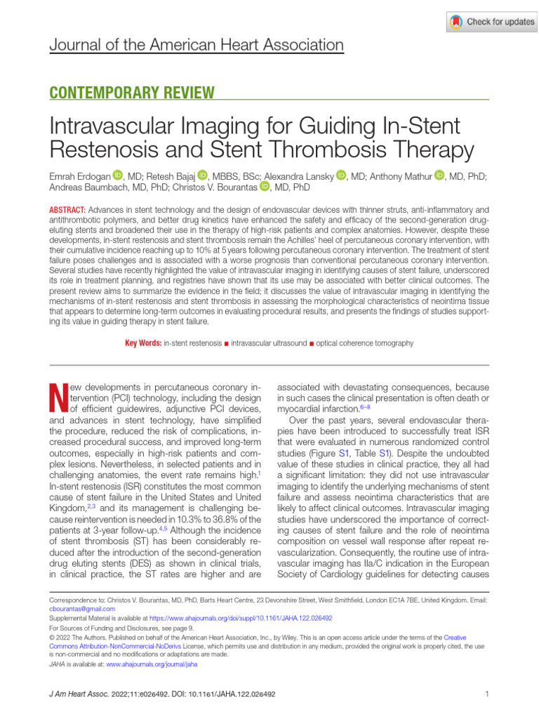 Erdogan Et Al Intravascular Imaging For Guiding in Stent Restenosis and Stent Thrombosis Therapy ...