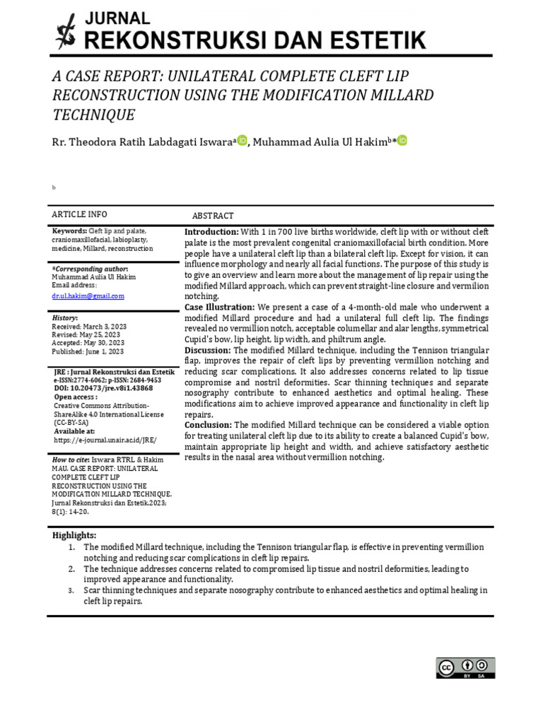 A Case Report Unilateral Complete Cleft Lip Recons | PDF | Medical ...