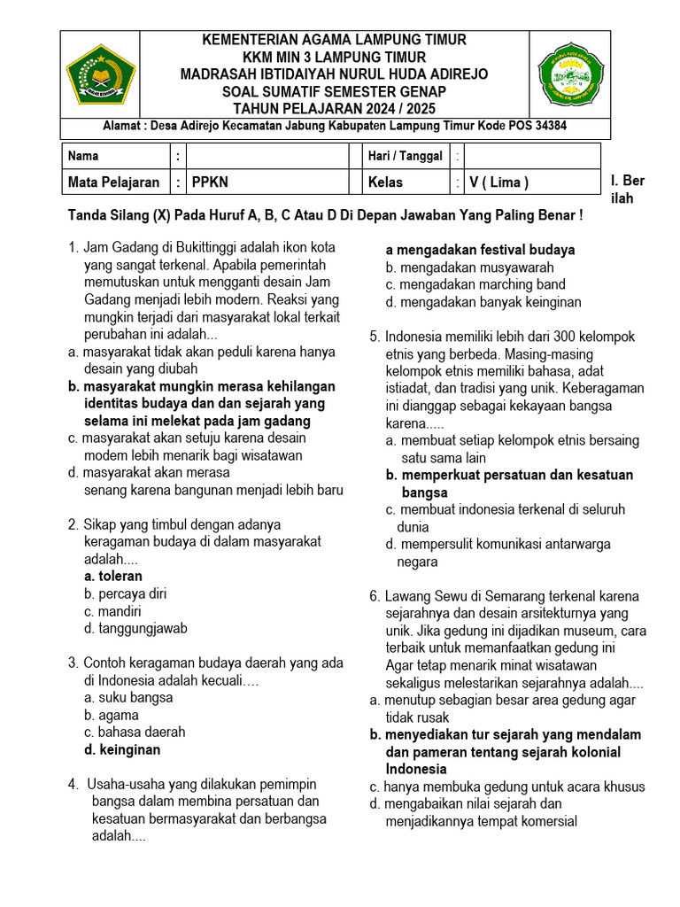 Soal Sas Genap PPKN | PDF