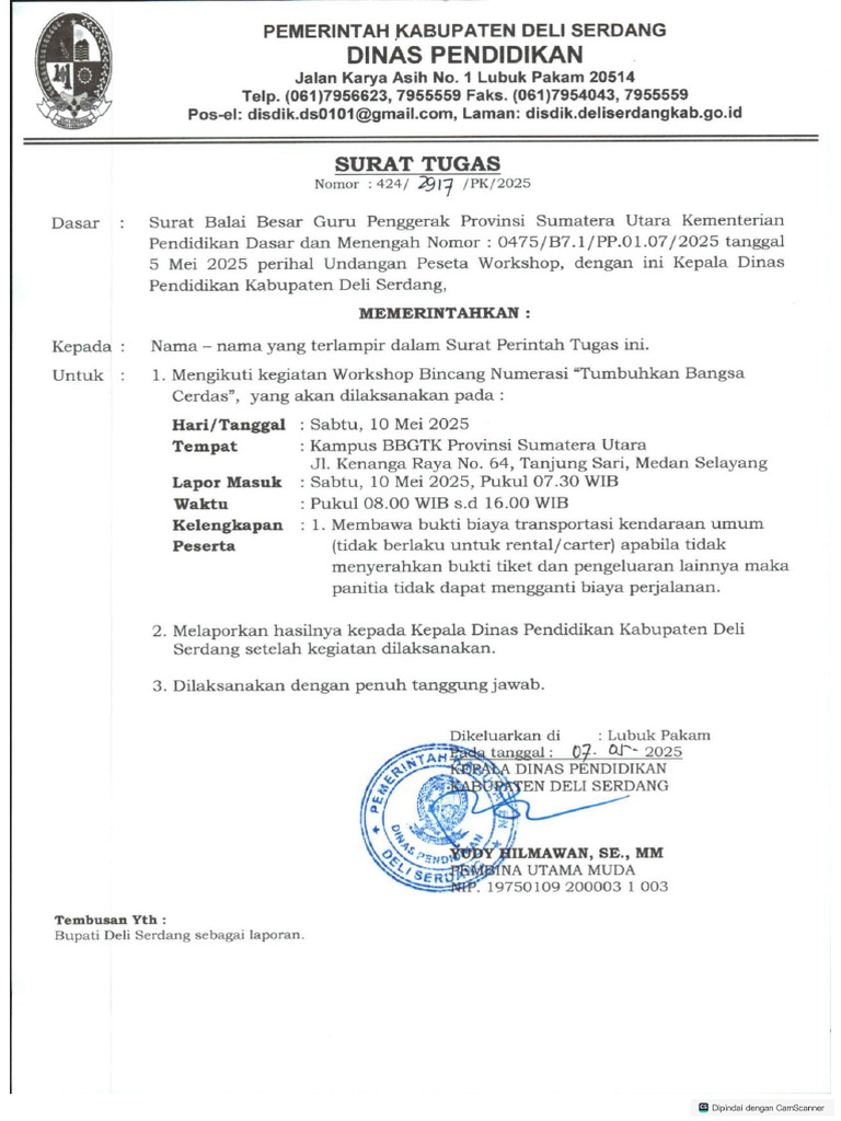 SPT Kegiatan Workshop Bincang Numerasi | PDF