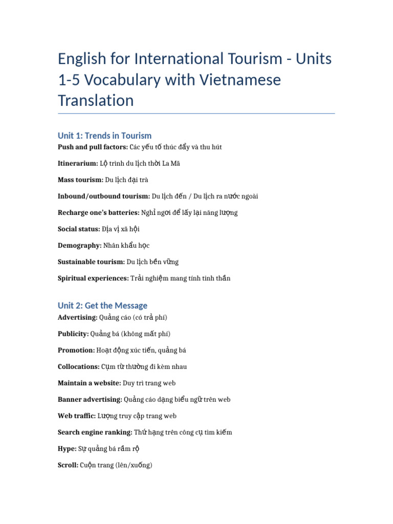 English Vocab Units 1 To 5 | PDF