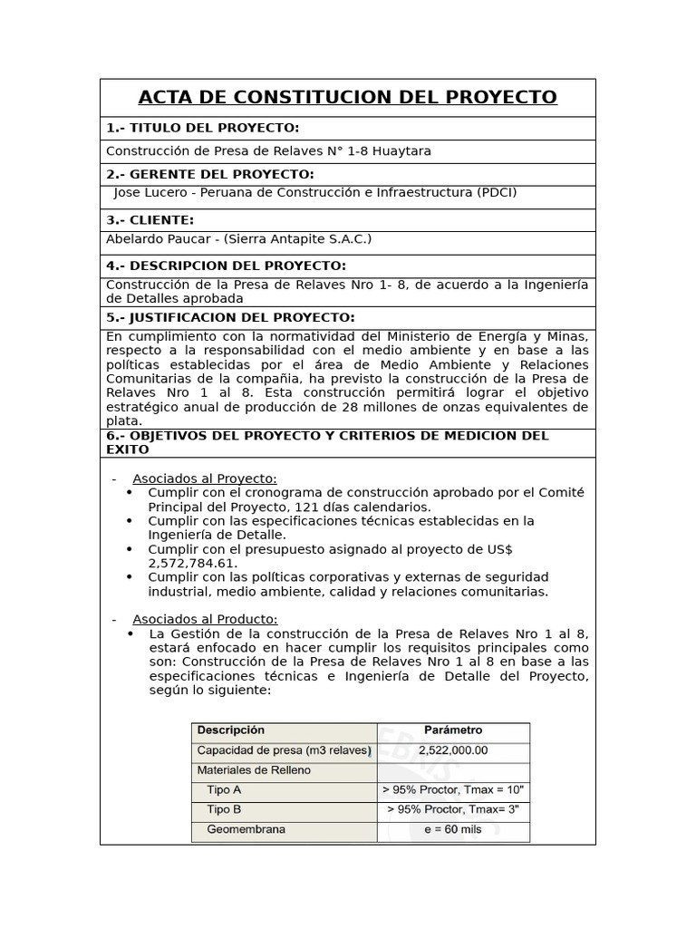 Construcción de Presa de Relaves Huaytara | PDF | Minería