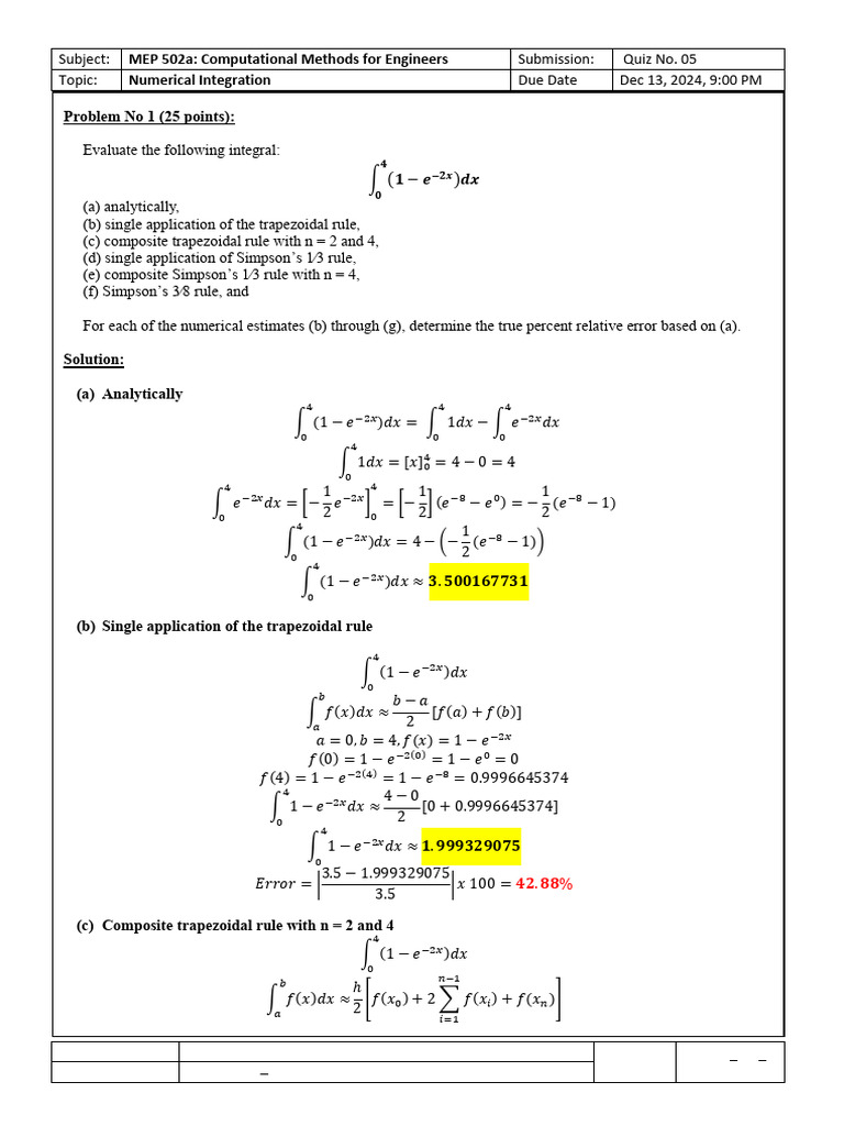 BINALON - Quiz No. 5 - Integration Questions | PDF | Area | Algorithms