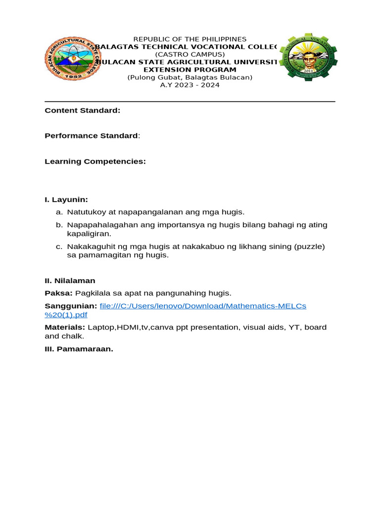 DLP in Math 1 Shape | PDF